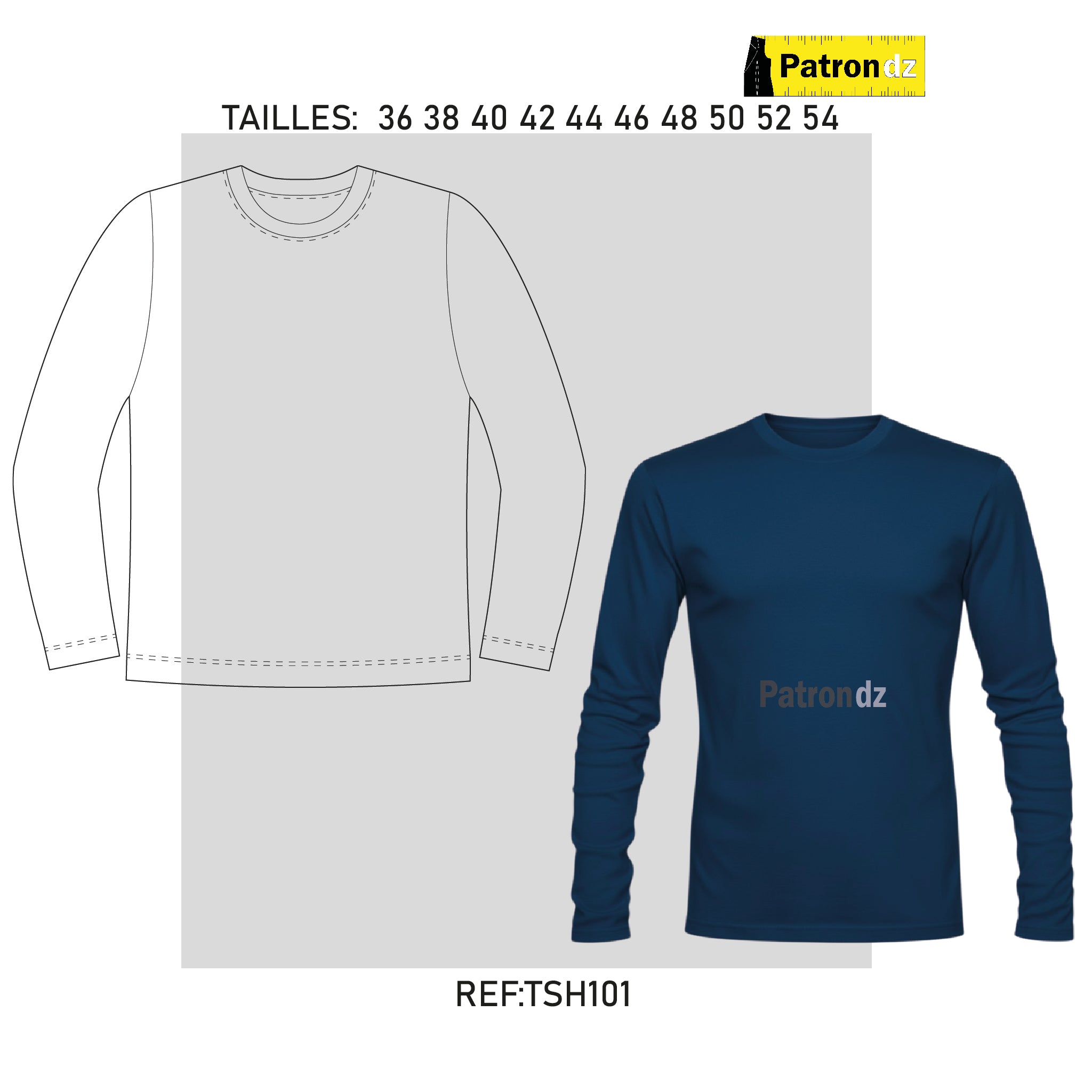 T-shirt à Manche Longue - Patron - TSH101 – Patron dz